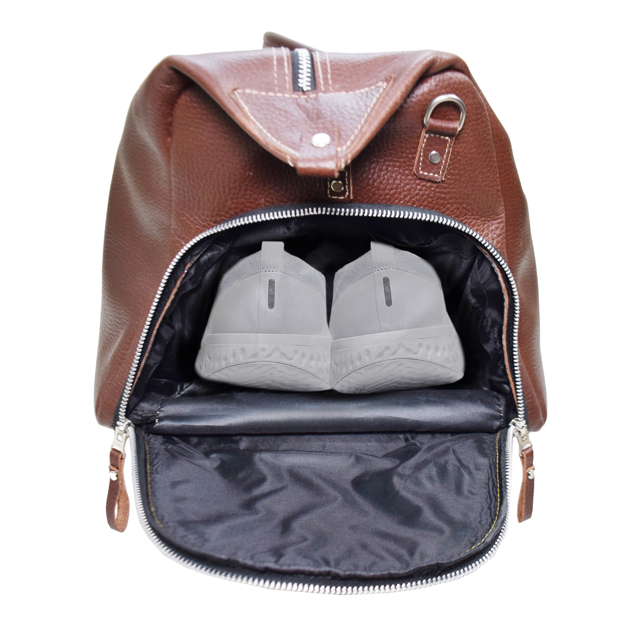 BROWN LONG WEEKEND BAG WITH LEATHER GRAINS - ABRISH International